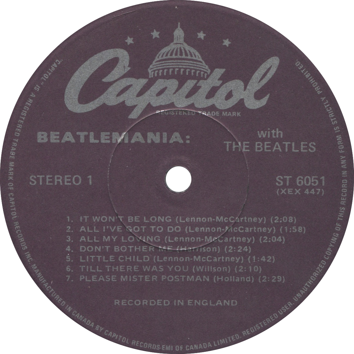 The Beatles Canadian Collection | Beatlemania! With The Beatles (T-6051 ...